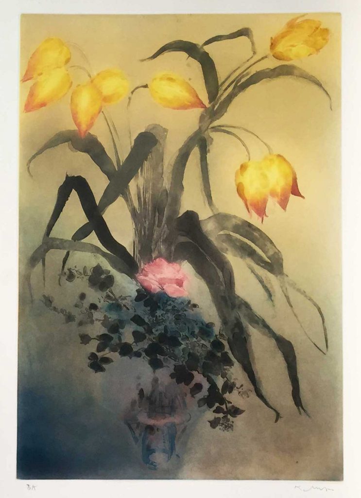 Kaiko Moti: Les Tulipes (Etching) - Jewel Spiegel Gallery